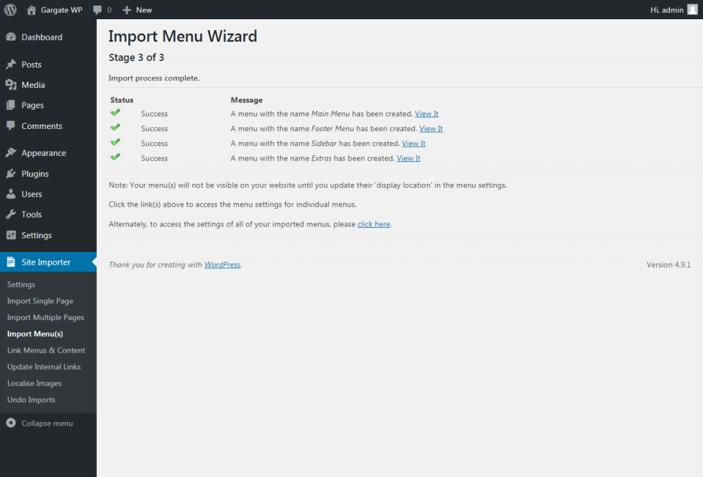 Importing Menus - WordPress Import Plugin - WP Site Importer