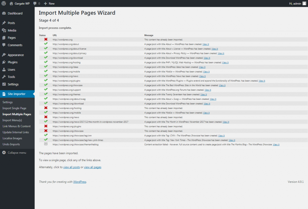 Importing Multiple Pages - WordPress Import Plugin - WP Site Importer