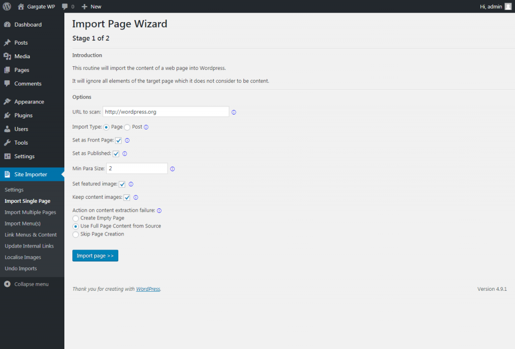 Importing a Single Page - WordPress Import Plugin - WP Site Importer